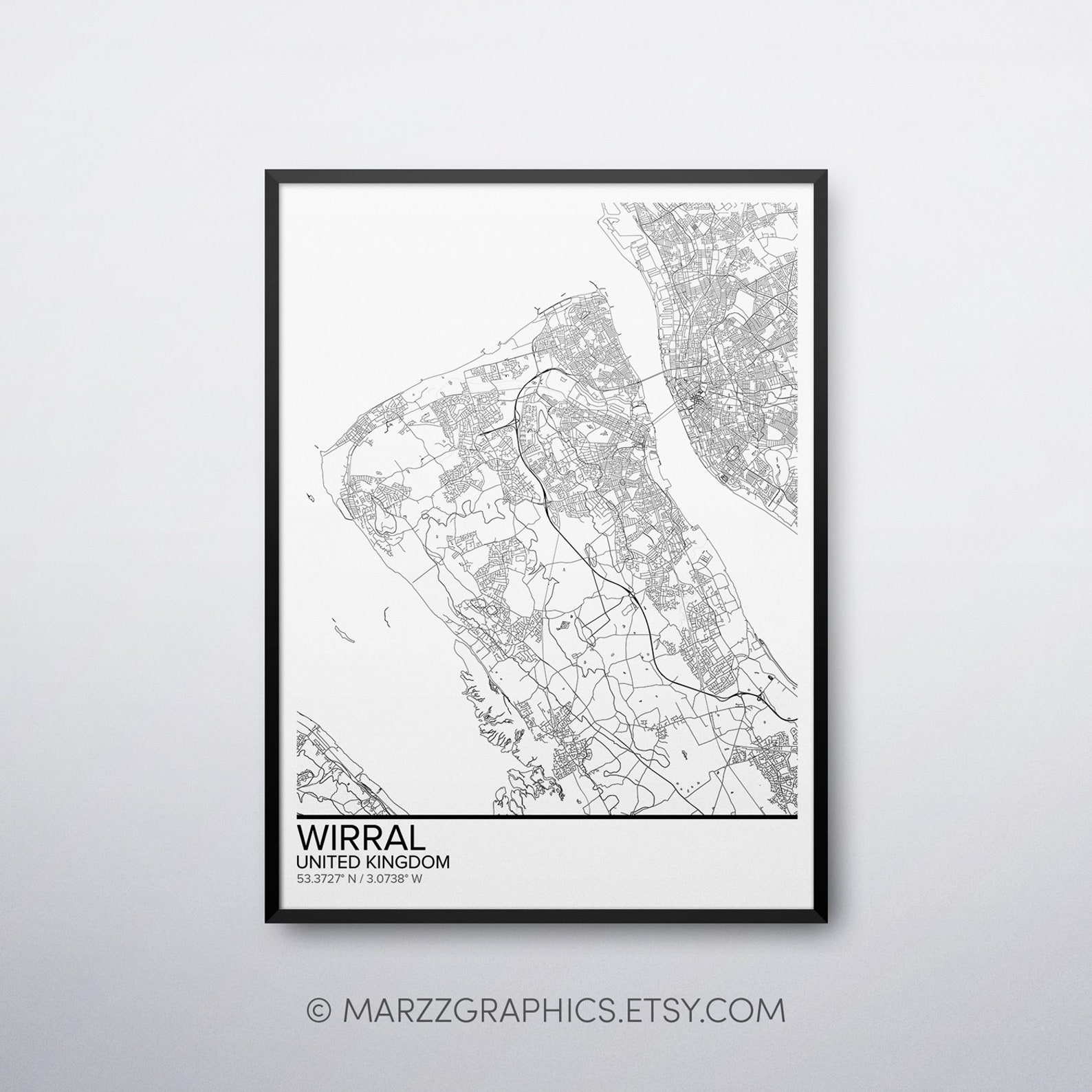 Wirral Map Poster Print Wall Art United Kingdom Gift | Etsy