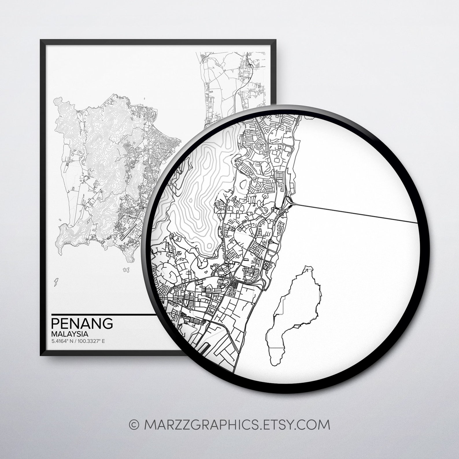 Penang map poster print wall art Malaysia gift printable | Etsy