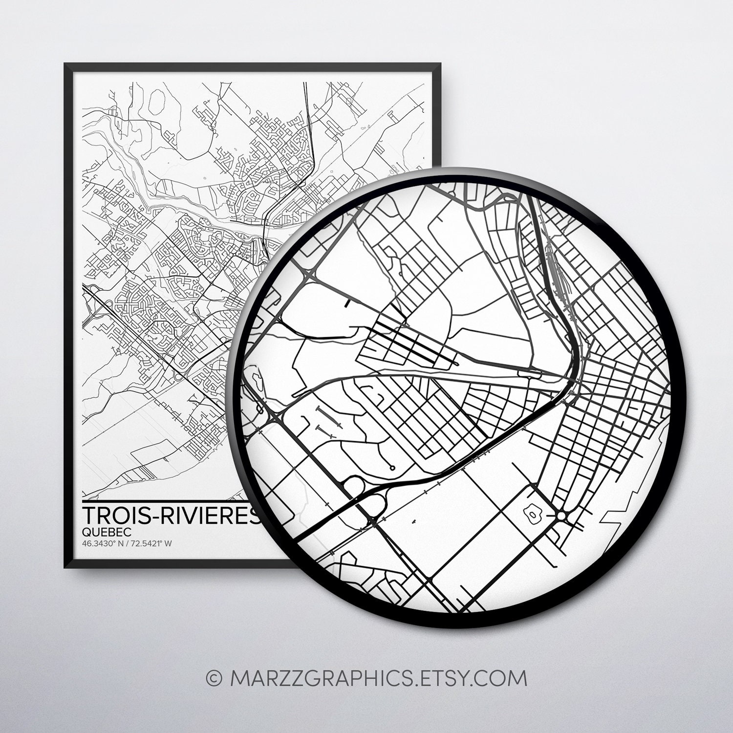 Trois-Rivières map poster print wall art Quebec gift | Etsy