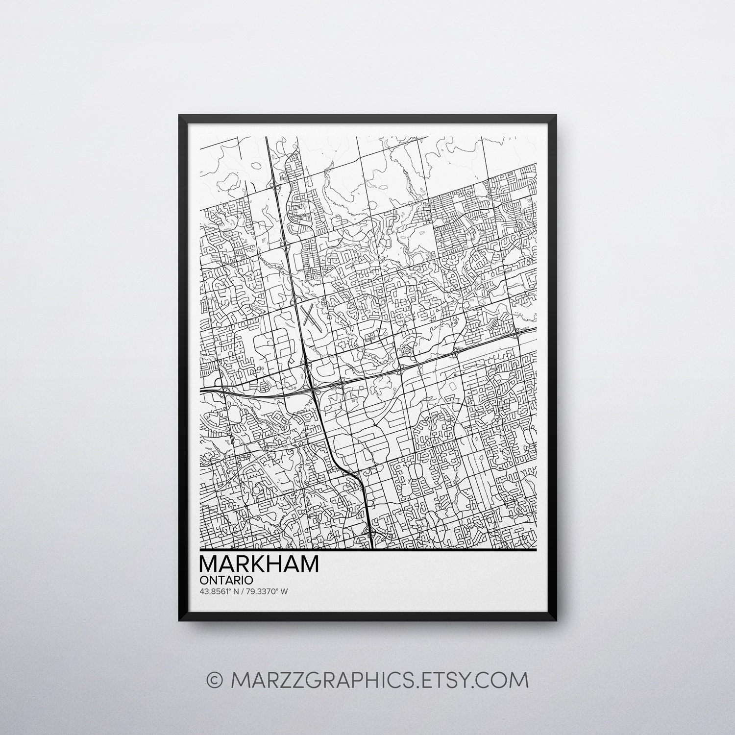 Markham map poster print wall art Ontario gift printable | Etsy