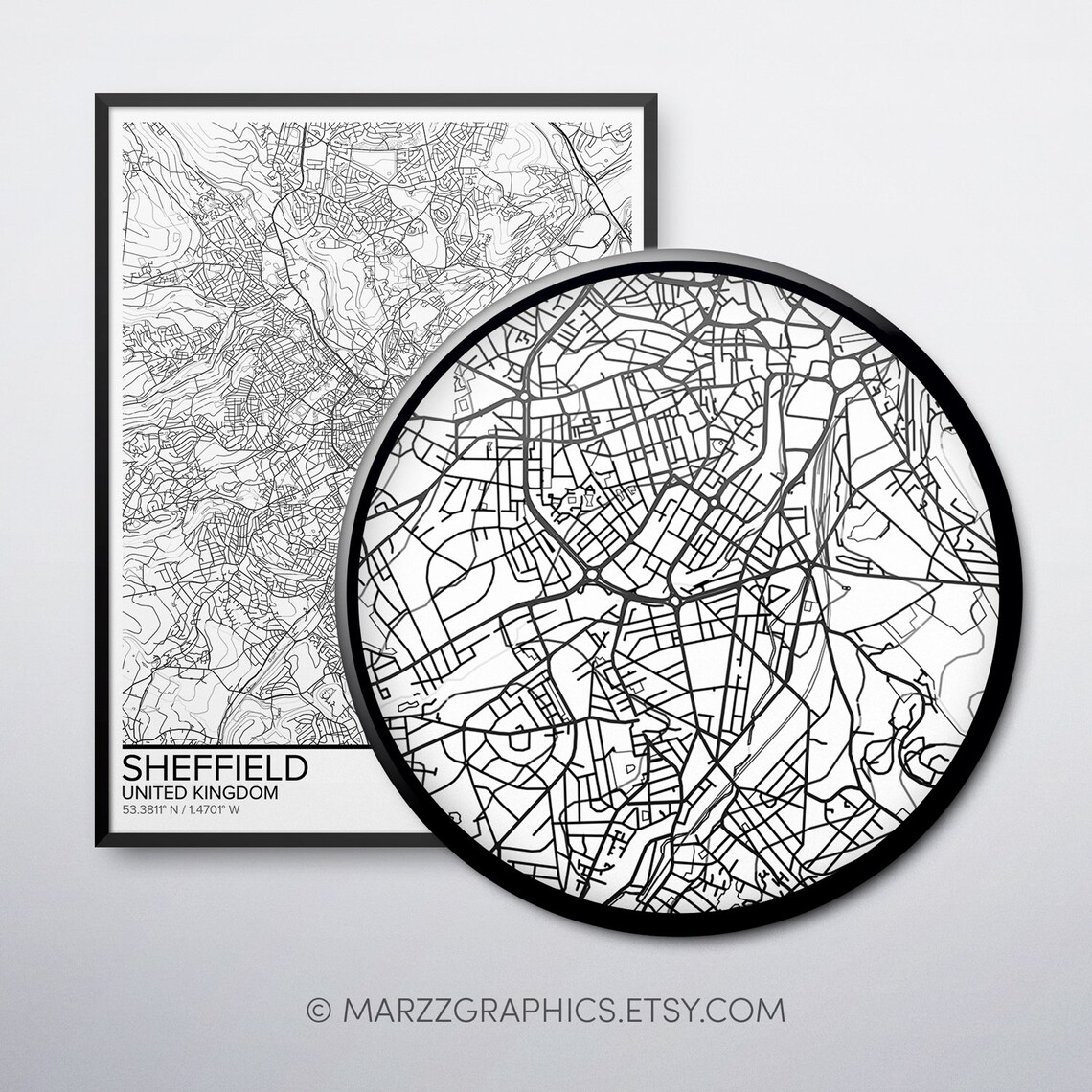 Sheffield map poster print wall art United Kingdom gift | Etsy