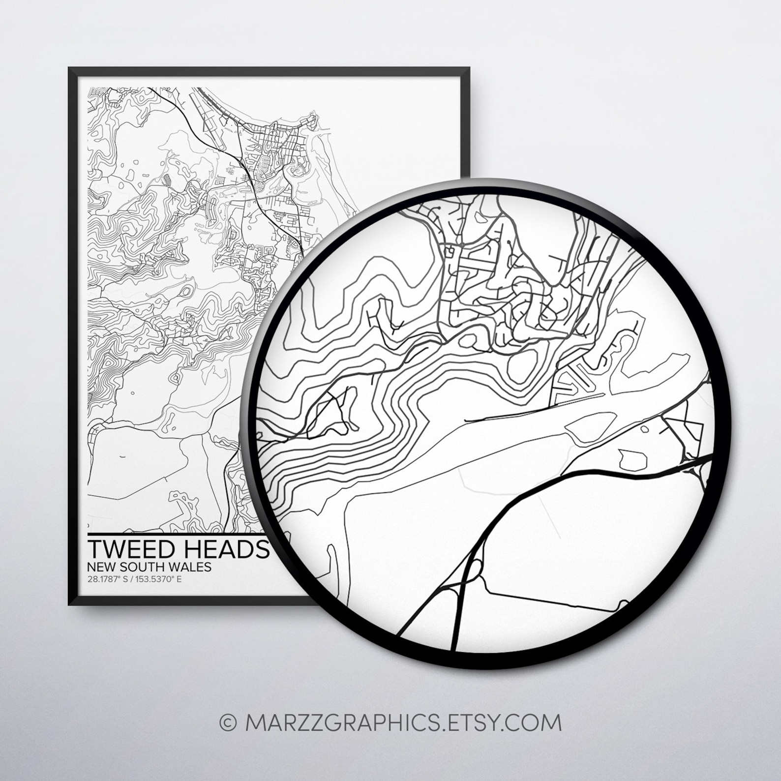 Tweed Heads map poster print wall art New South Wales gift | Etsy