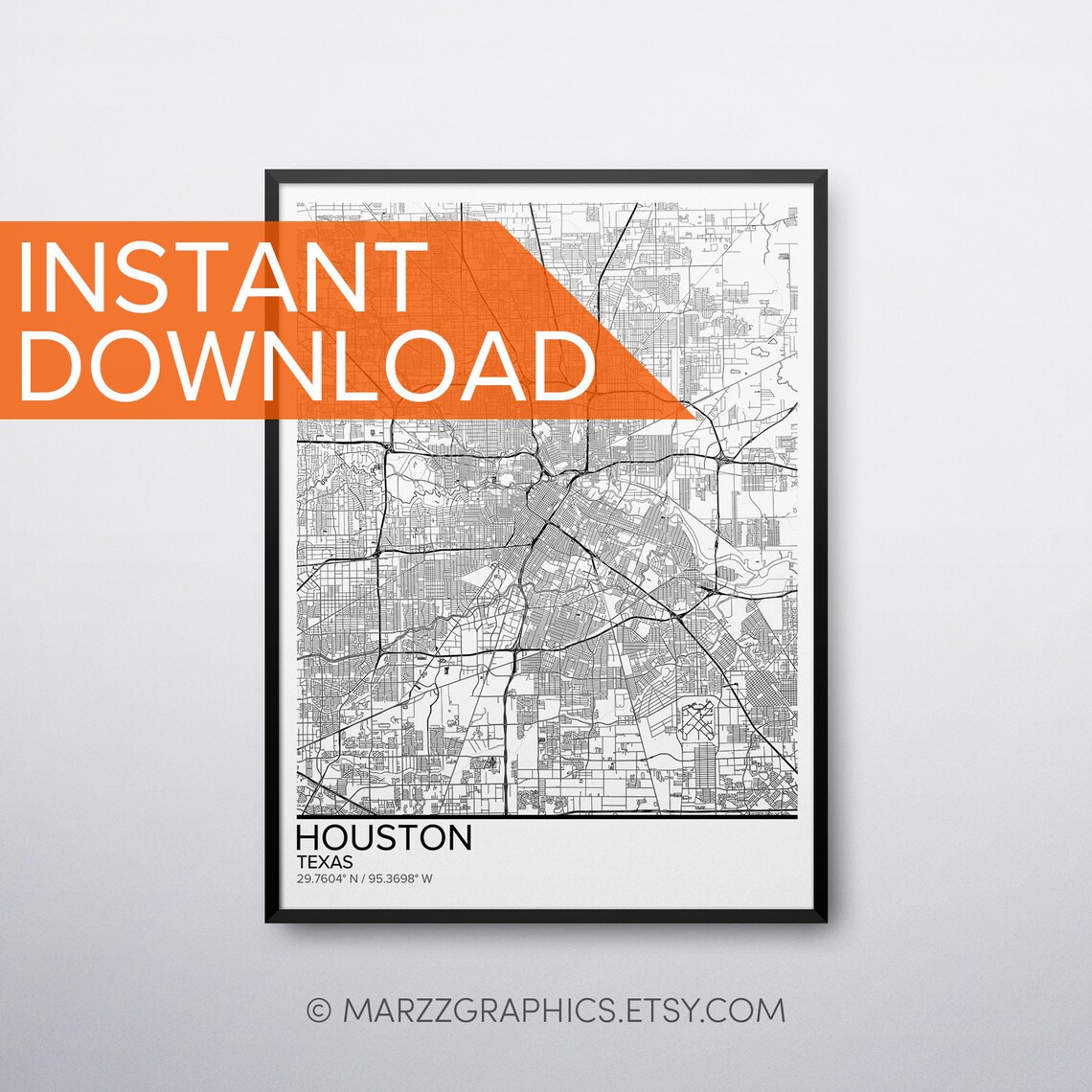 Houston map poster print wall art Texas gift printable | Etsy