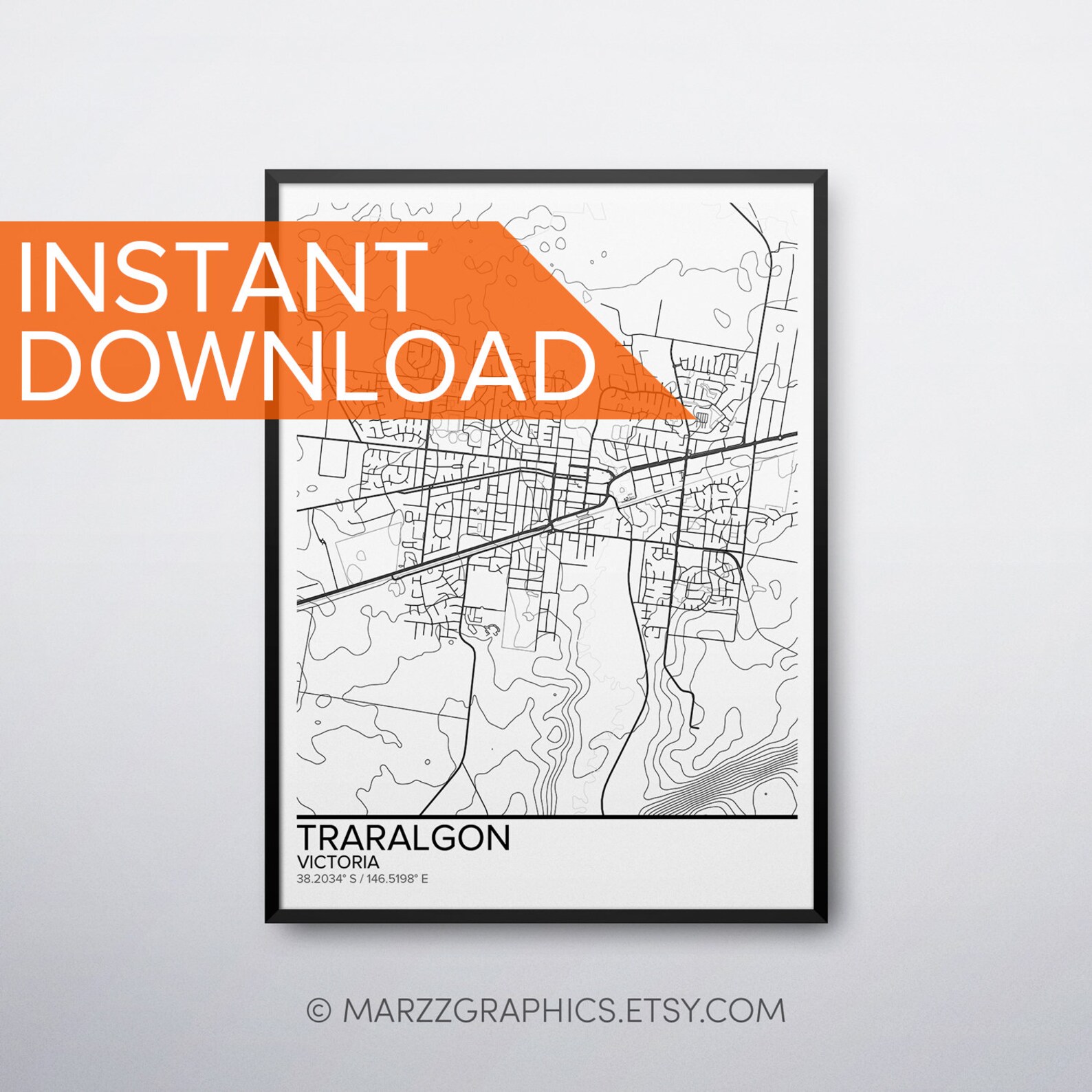 Traralgon map poster print wall art Victoria gift printable | Etsy