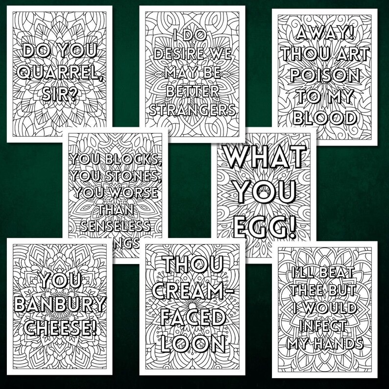 Shakespeare Insult Coloring Pages, Fun Classroom Activity (digital ...