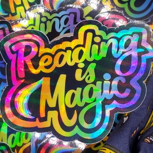 Reading is Magic Holographic Rainbow Sticker in Black, Reading Sticker ...