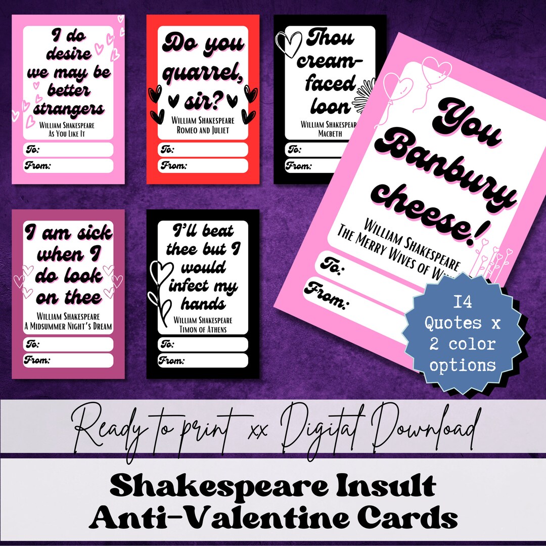 Funny Shakespeare Insults Anti-valentines, Humorous Library Activity ...