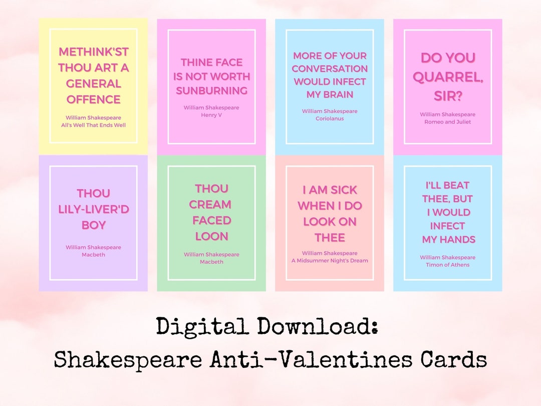 Funny Shakespeare Anti-valentines Printable Cards, Humorous Library ...