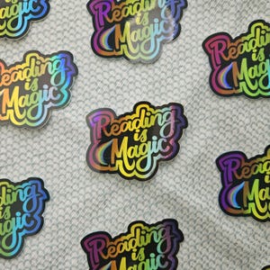 Reading is Magic Holographic Rainbow Sticker in Black, Reading Sticker ...