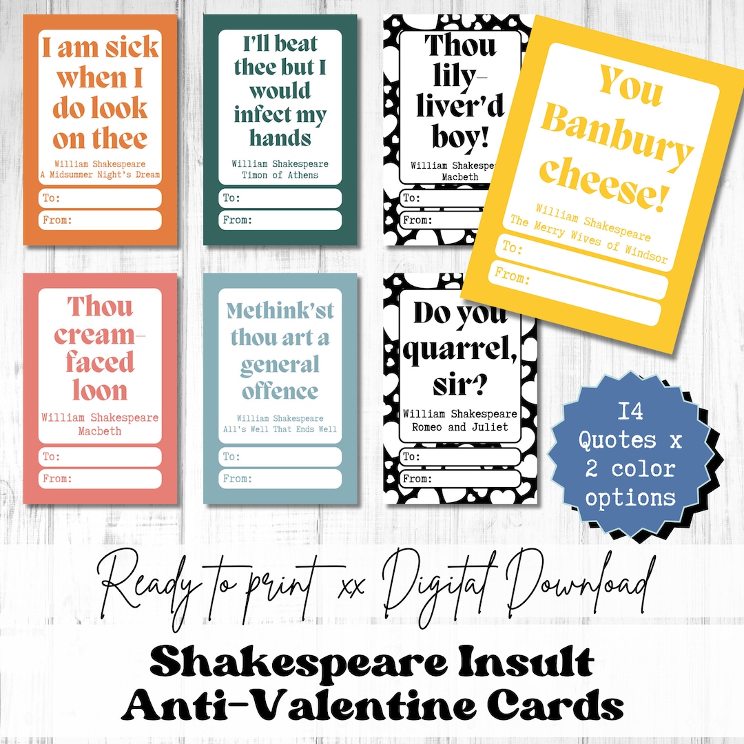 Funny Shakespeare Insults Anti-valentines, Humorous Library Activity ...