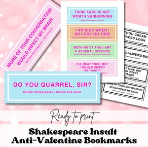 Funny Shakespeare Anti-valentines Printable Bookmarks, Humorous Library ...