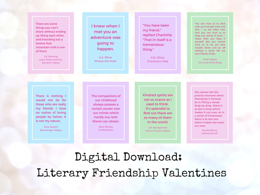 Literary Friendship Valentine Cards, Fun Valentine Activity for the ...