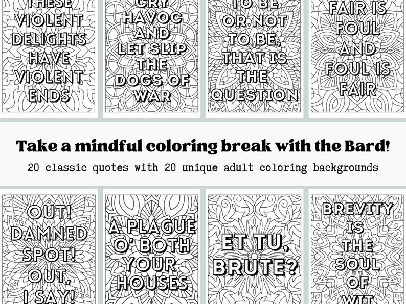 Shakespeare Quotes Coloring Pages, Classroom Activity (digital Download ...