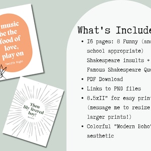 Shakespeare Quote Prints, Modern Boho Classroom Decor (digital Download ...
