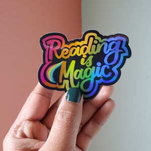 Reading is Magic Holographic Rainbow Sticker in Black, Reading Sticker ...