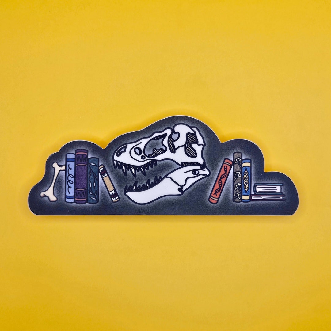 Dinosaur Book Stack Sticker, T-rex Skull, Gift for Paleontology Lover ...