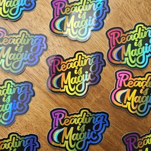 Reading is Magic Holographic Rainbow Sticker in Black, Reading Sticker ...