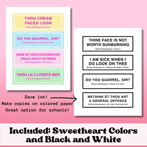 Funny Shakespeare Anti-valentines Printable Bookmarks, Humorous Library ...