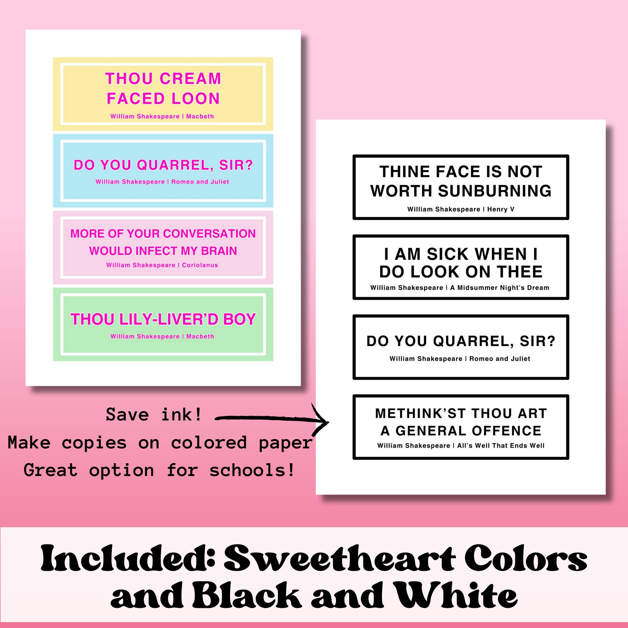 Funny Shakespeare Anti-valentines Printable Bookmarks, Humorous Library ...
