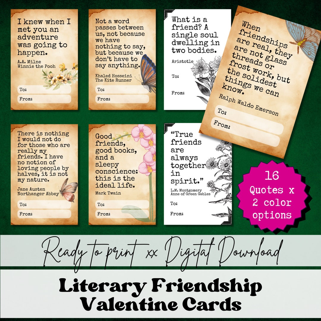 Literary Friendship Valentine Cards, Classroom Valentines, Valentines ...