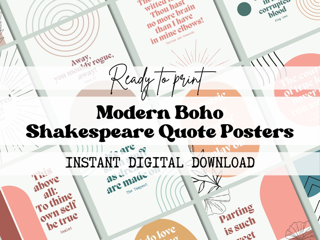Modern Boho Shakespeare Quote Prints for Calm Classroom, Mid-century ...