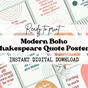 Shakespeare Quote Prints, Modern Boho Classroom Decor (digital Download ...
