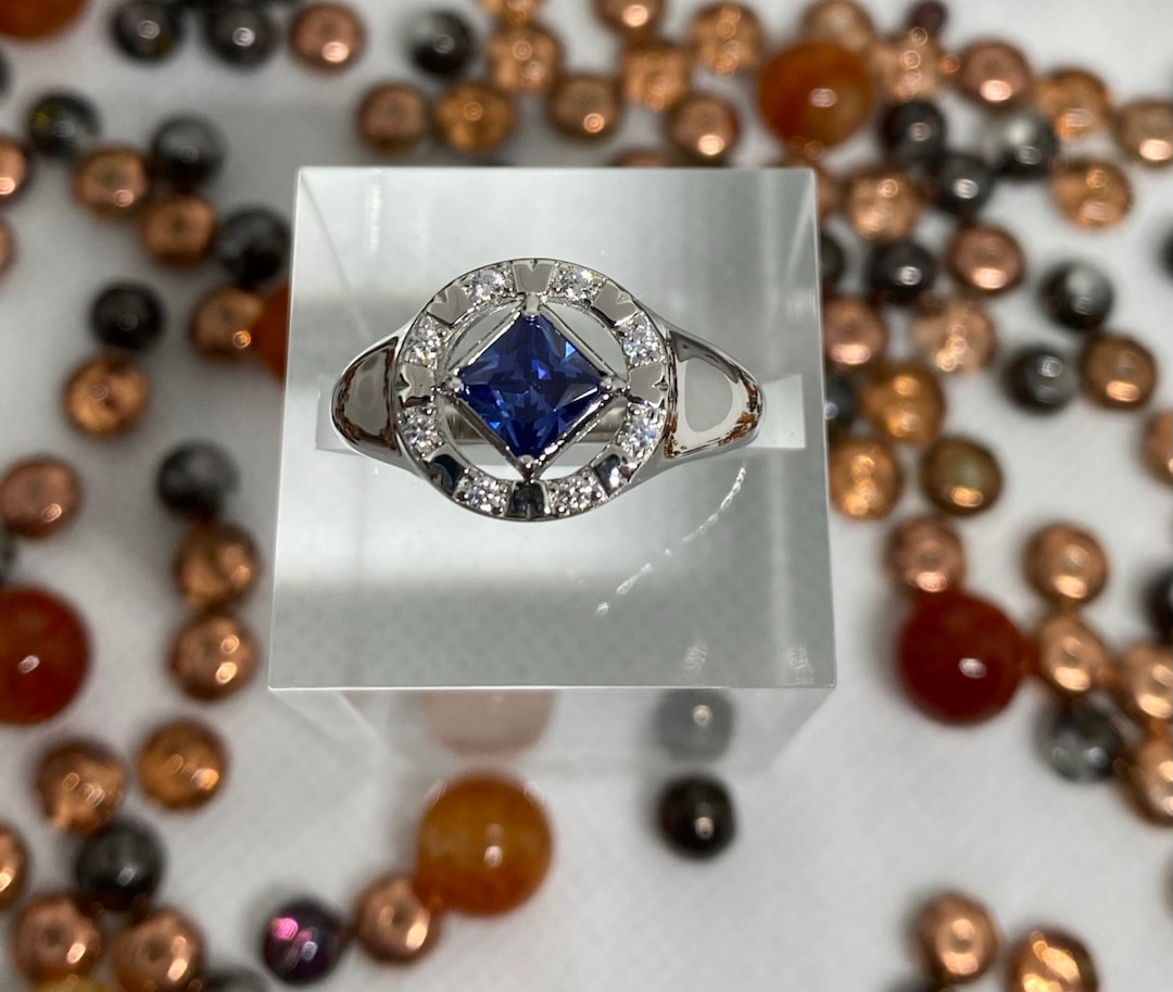 NA Service Symbol Ring With Center Colored Stone and Clear Cz Circle ...