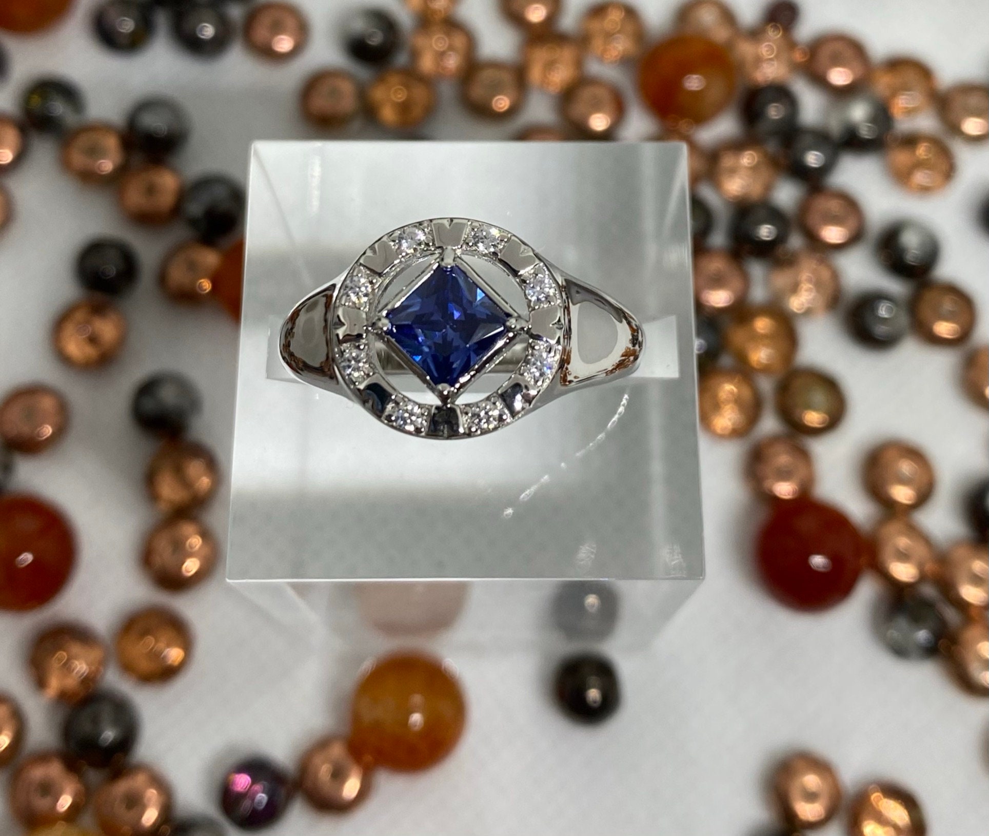 NA Service Symbol Ring With Center Colored Stone and Clear Cz - Etsy