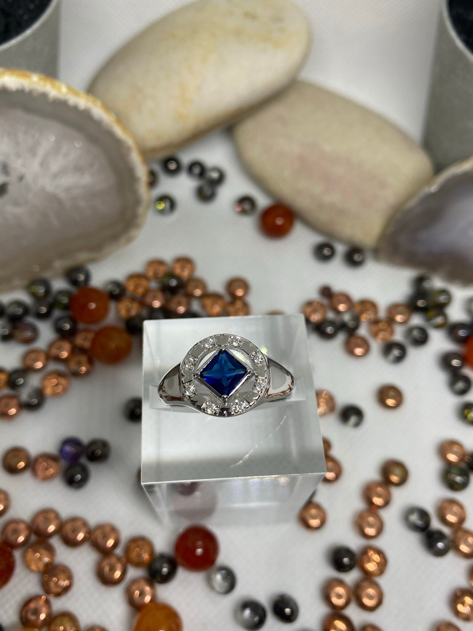 NA Service Symbol Ring With Center Colored Stone and Clear Cz - Etsy