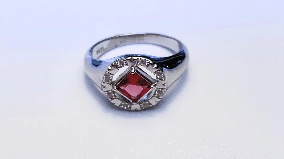 NA Service Symbol Ring With Center Colored Stone and Clear Cz - Etsy