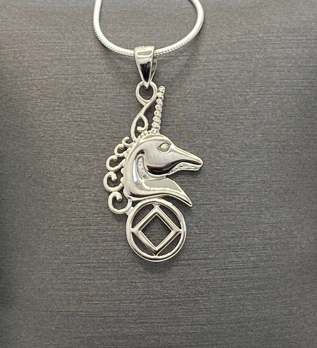Unicorn With NA Service Symbol Sterling Silver Pendant Comes With Chain ...