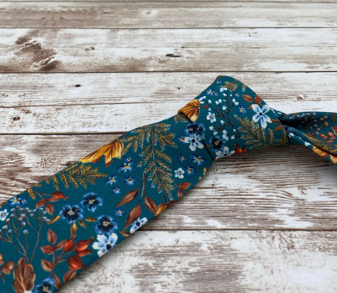 Teal Fall Floral Tie/teal Floral Tie/teal Tie/fall Floral - Etsy