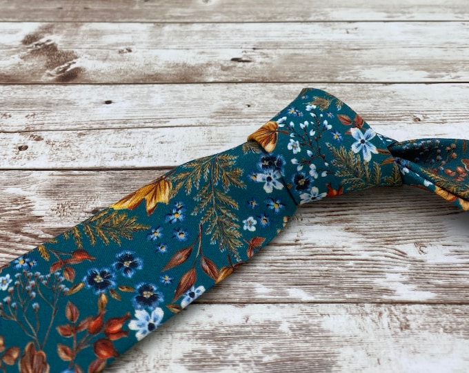 Teal Fall Floral Tie/teal Floral Tie/teal Tie/fall Floral Tie/autumn ...