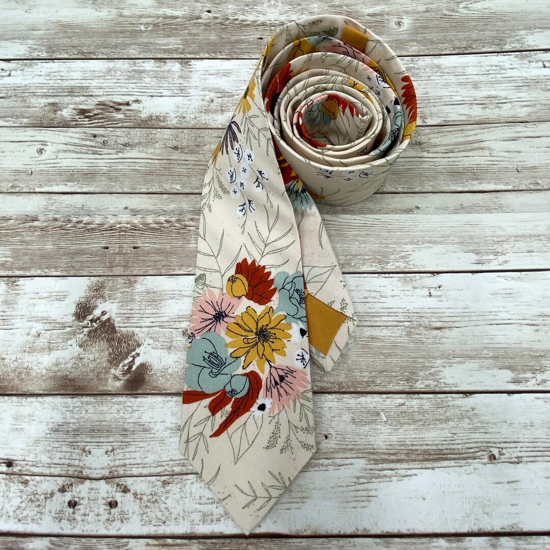 Fall Necktie, Autumn Necktie, Fall Floral Tie, Rust Tie, Mustard Yellow ...