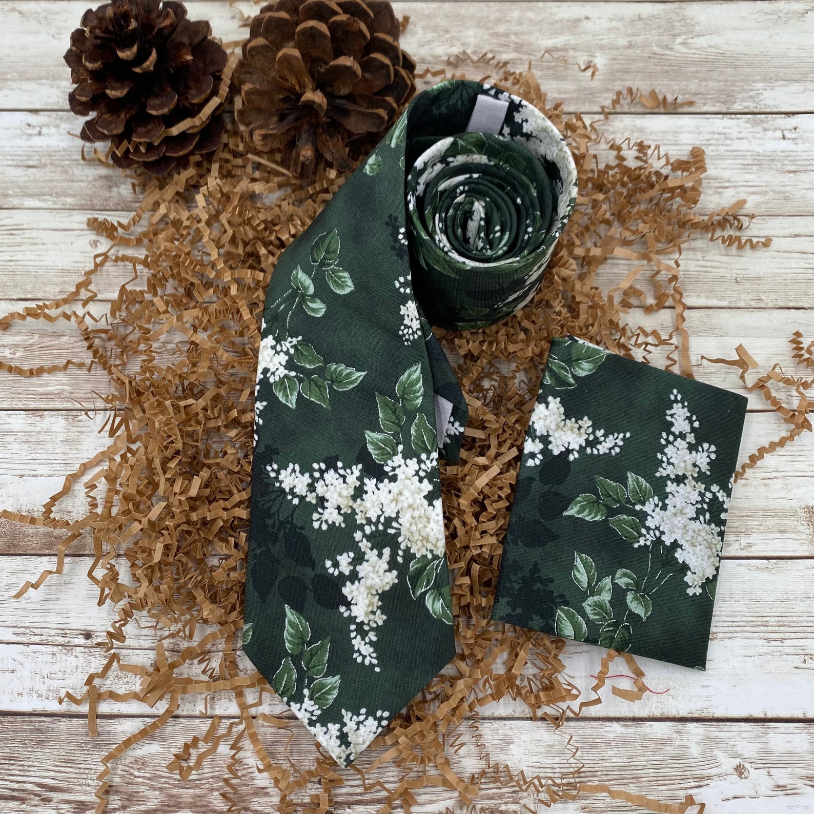 Emerald Green Floral Necktie Green Floral Tie Babys Breath | Etsy