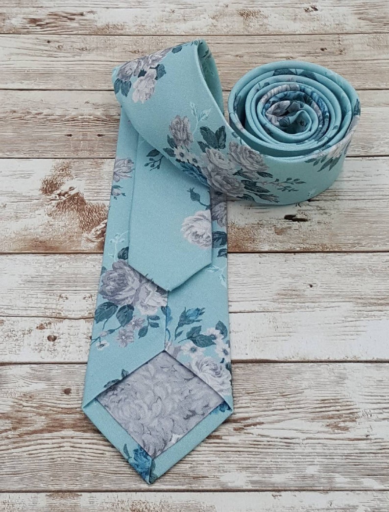 Blue Tie, Floral Tie, Blue Floral Tie, Skinny Tie, Wedding Tie, Groom ...