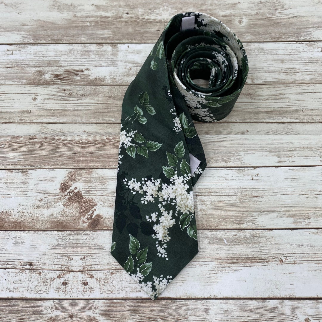 Emerald Green Floral Necktie, Green Floral Tie, Babys Breath, Green ...