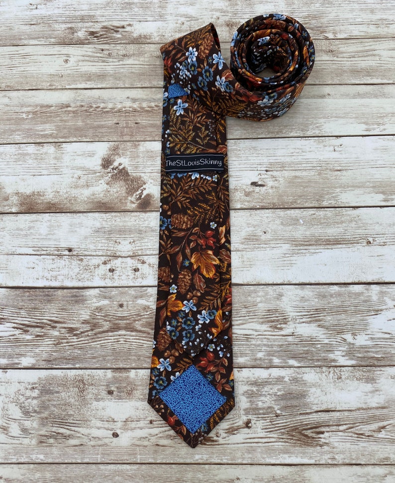 Fall Floral Tie/brown and Blue Floral Tie/fall Wedding | Etsy