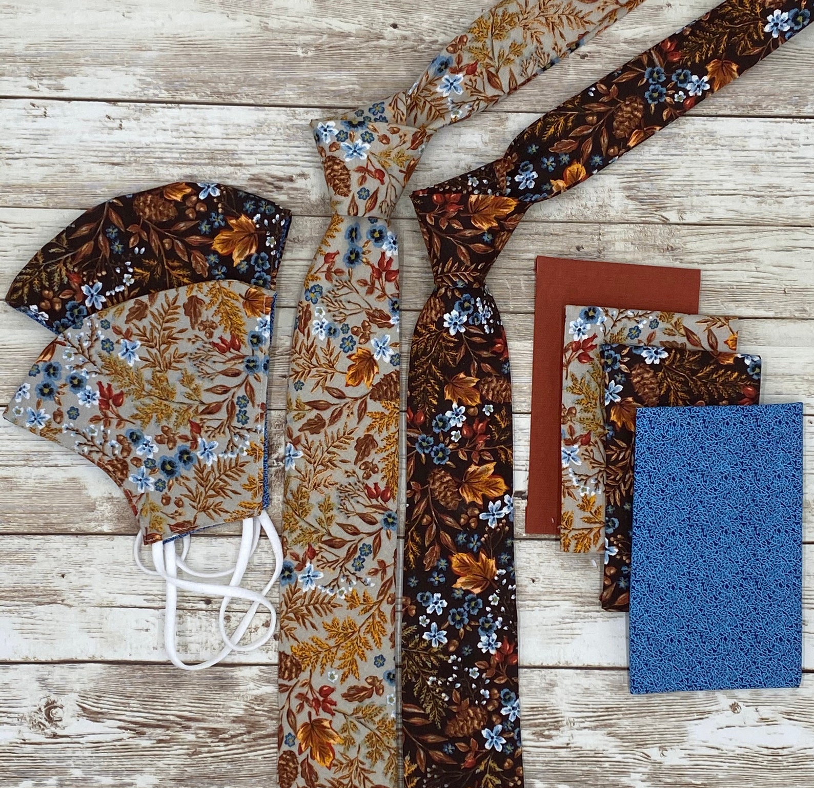 Fall Floral Tie/brown and Blue Floral Tie/fall Wedding | Etsy