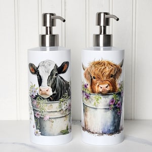 Highland and Dairy Cow Floral Soap or Lotion Dispenser, Cow Kitchen and ...