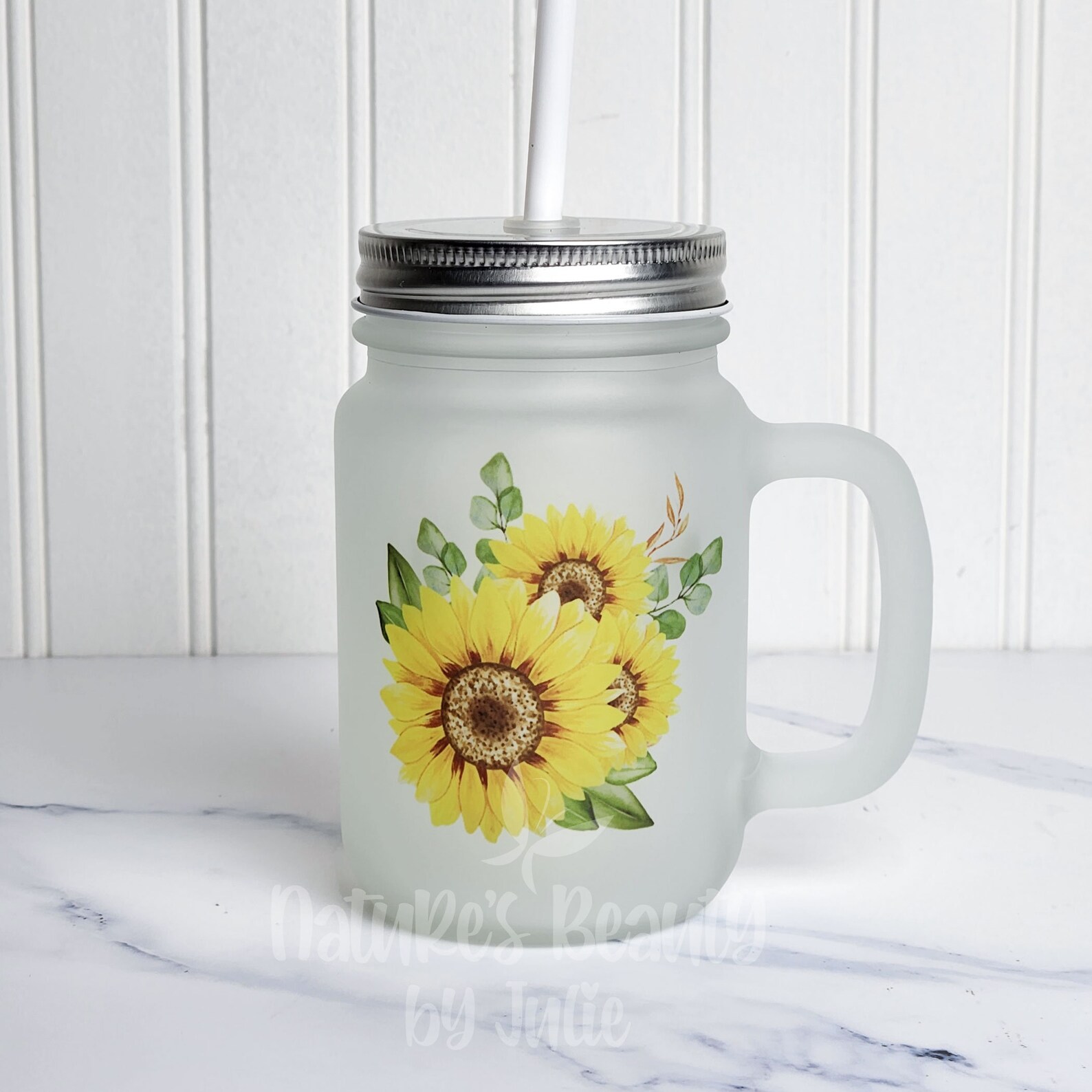 Sunflower Bouquet Mason Jar Sunflower Frosted Glass Mason - Etsy