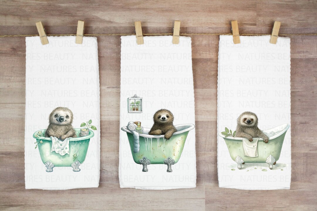 Cute Bathtub Sloth Hand Towels, Bathroom Sloth Towels, Farmhouse ...