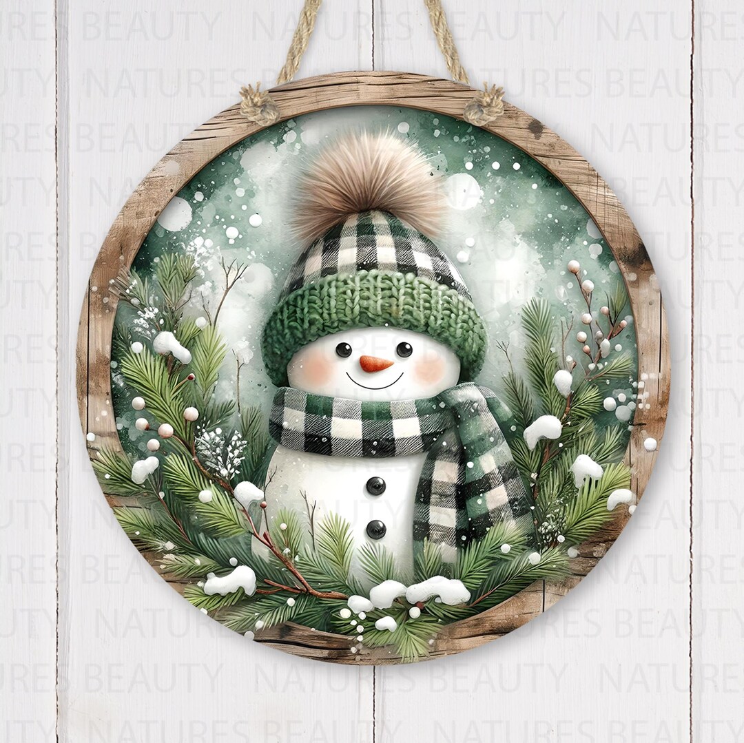 Green Buffalo Plaid Snowman Door Hanger, Green Buffalo Plaid Snowman ...