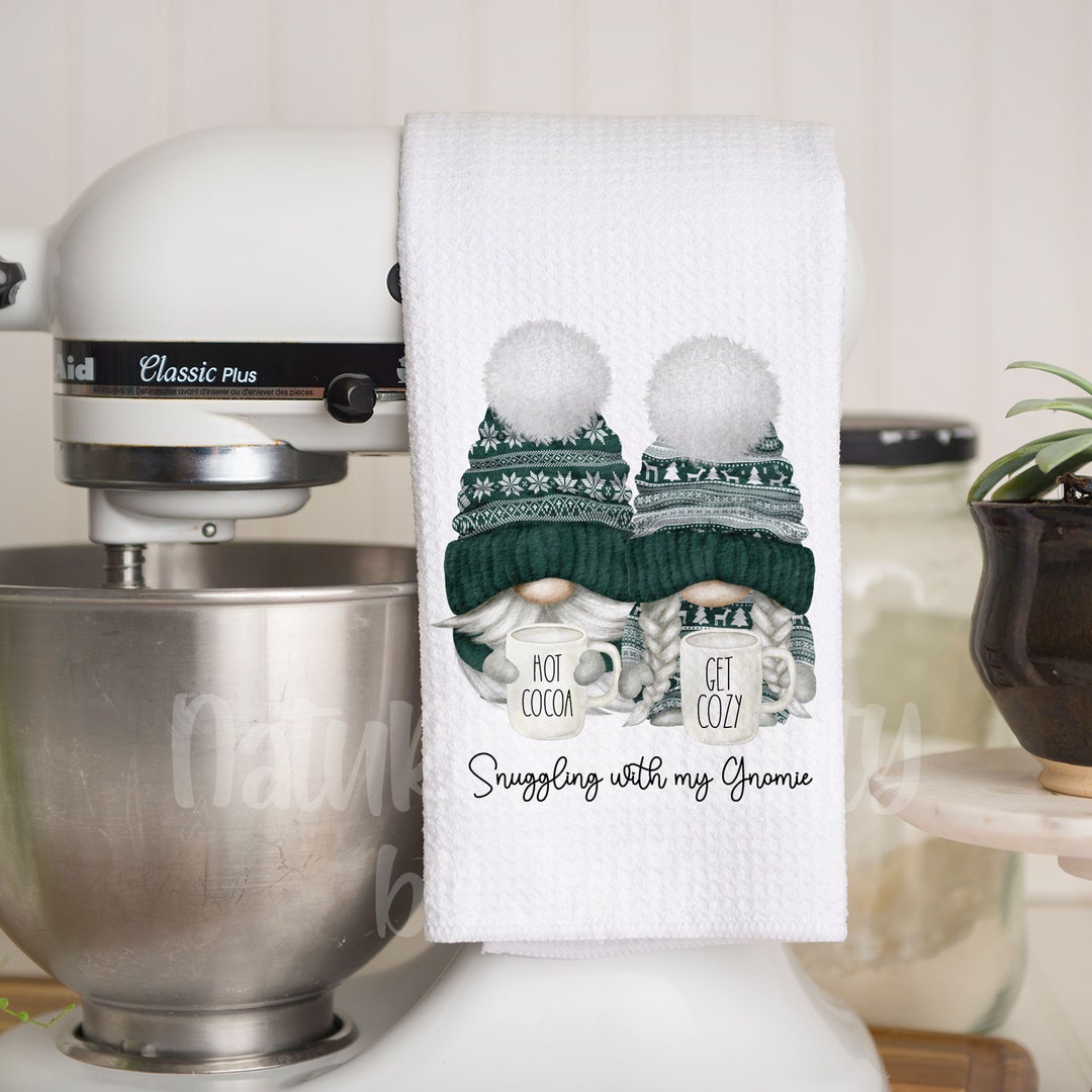 Snuggling With My Gnomie Green Towel, Winter Gnome Towel, Microfiber ...