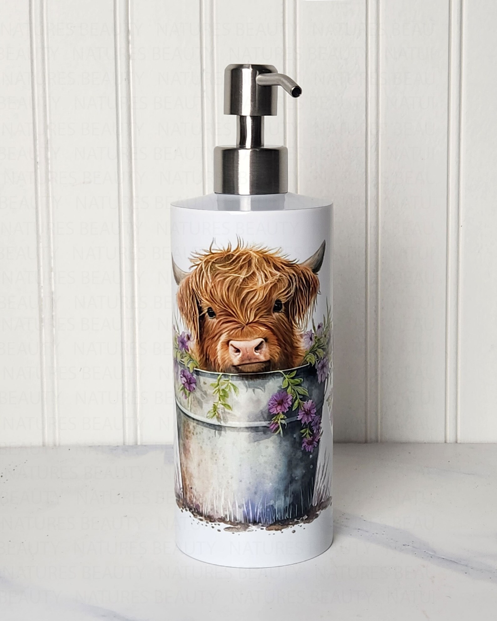 Highland and Dairy Cow Floral Soap or Lotion Dispenser, Cow Kitchen and ...