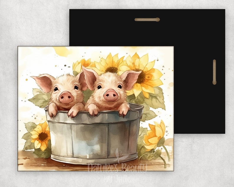Watercolor Sunflower Pigs in a Bucket Textured Wall Panel - Etsy