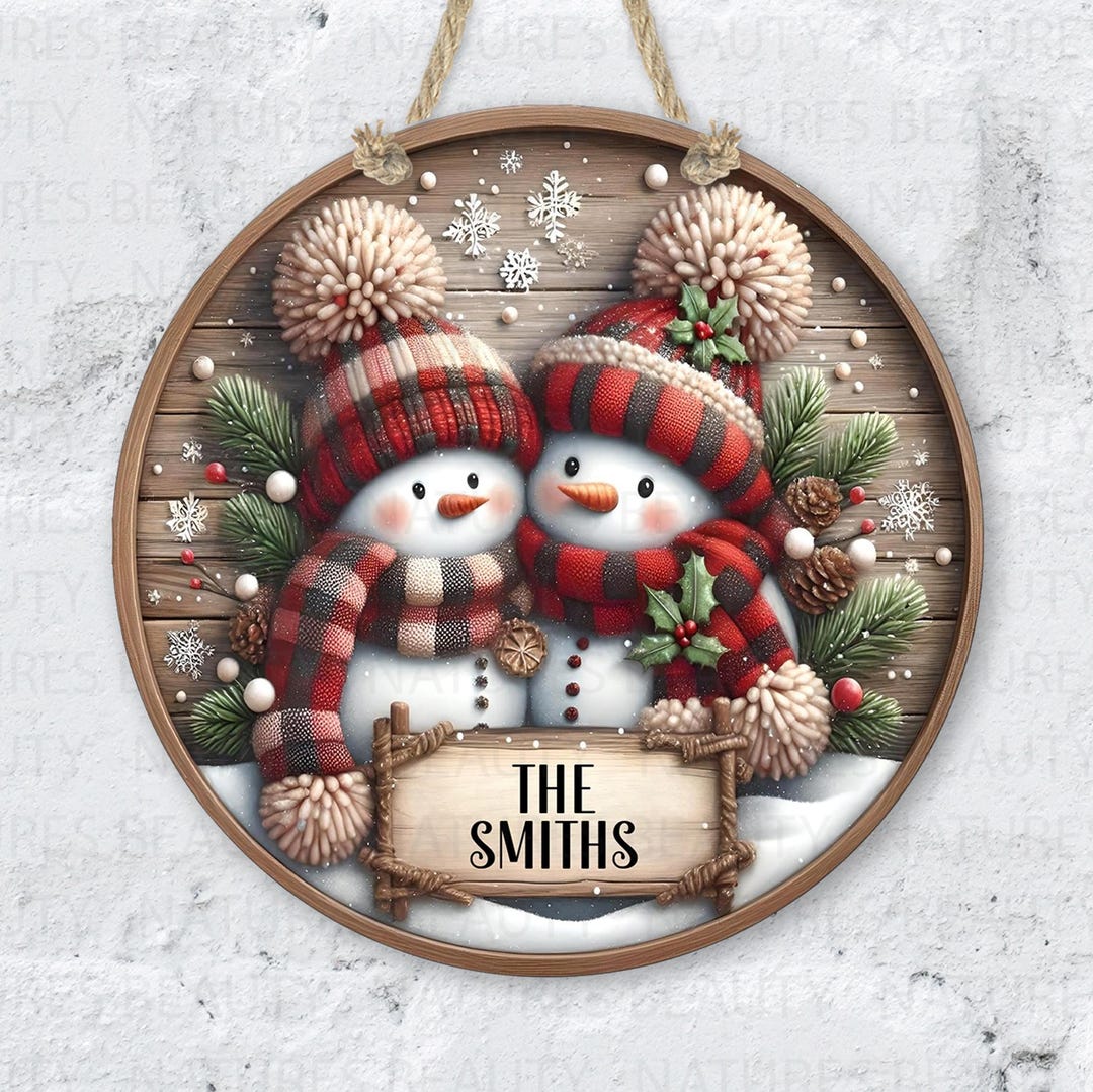 Personalized Snowman Couple Door Hanger, Snowman Couple Welcome Sign ...
