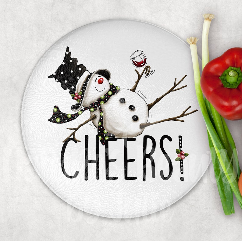 Cheers Snowman Cutting Board Snowman Glass Cutting Board - Etsy