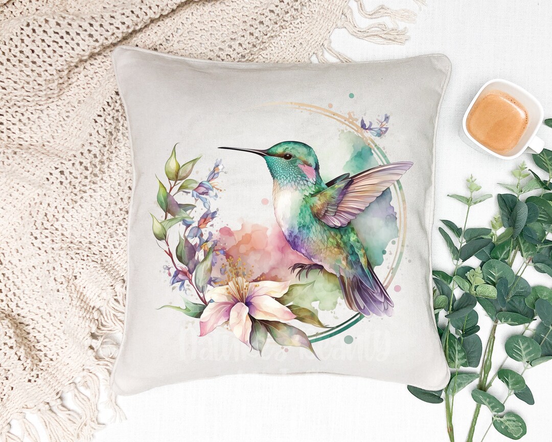 Watercolor Floral Hummingbird Pillow Case, Hummingbird Throw Pillow ...