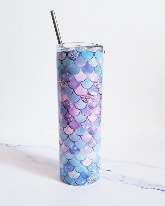 Purple Pink Blue Mermaid Scales 20oz Skinny Tumbler Mermaid | Etsy